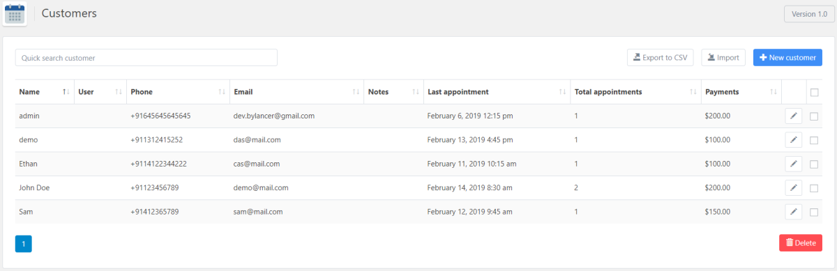 Manage Customers - Bookme Pro